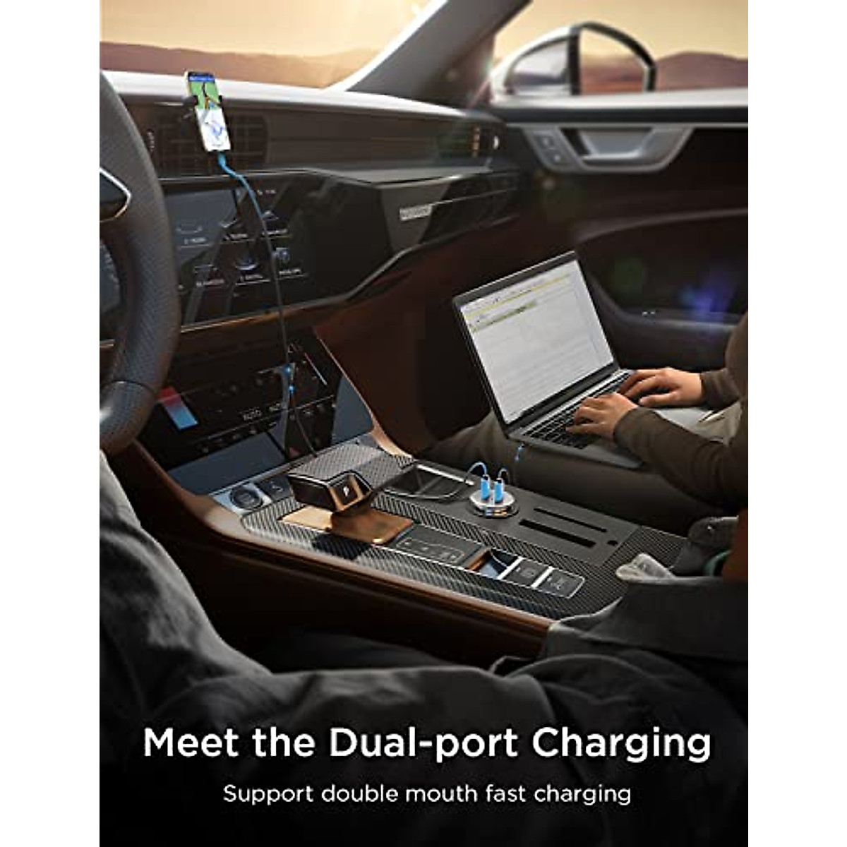 USB C Car Charger, 56W Smallest AINOPE USB C Cigarette Lighter Adapter Fast Charger, PD 3.0 Dual Car Charger USB C Compatible with iPhone 14/13 Pro/12/12 Pro/12 Mini, Galaxy S20/S10, iPad Pro