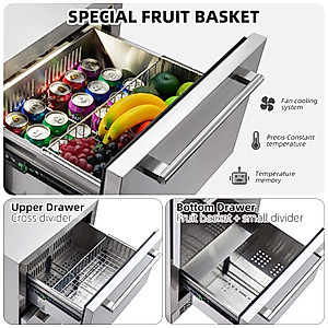 24 inch Undercounter Refrigerators with Weatherproof Full Stainless Steel Body, Built-in Beverage Refrigerator for Home and Commercial Use, Stainless Steel Door, Fast Cooling, Low Noise, 37-65 °F