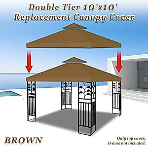 Strong Camel Dual Tier Gazebo Replacement 10' x 10' Canopy Top Cover Awning Roof Top Cover (Brown)