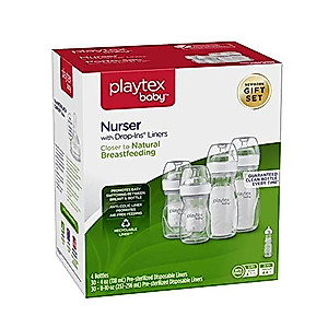 Playtex Baby Nurser Bottle Gift Set, with Pre-Sterilized Disposable Drop-Ins Liners, Closer to Breastfeeding