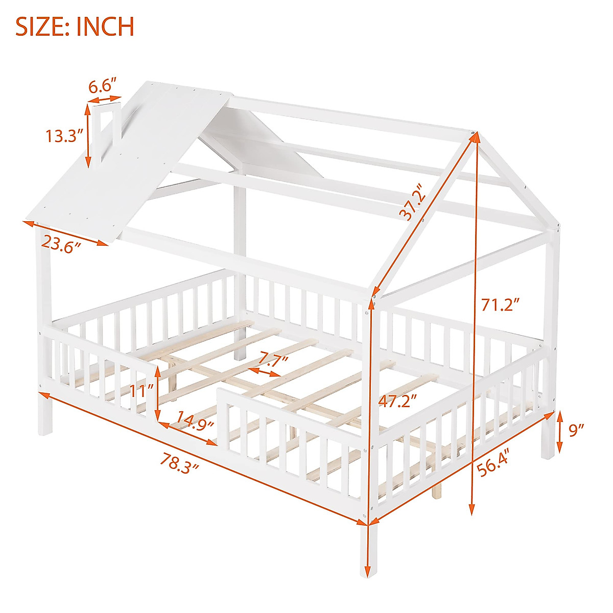 AOCOROE Full Size House Bed Frames for Boys and Girls,Wood Full Bed Frame House-Shaped Canopy Bed Frame with Slats and Surrounding Guard Rails, Full Size