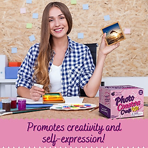 PURPLE LADYBUG Make Your Own Photo Coasters Craft Kit - Unique Personalized Gifts for Dad, Grandpa or Gifts for Teenage Girls - Crafts for Teens & Adults, Fun Things for Teen Girls