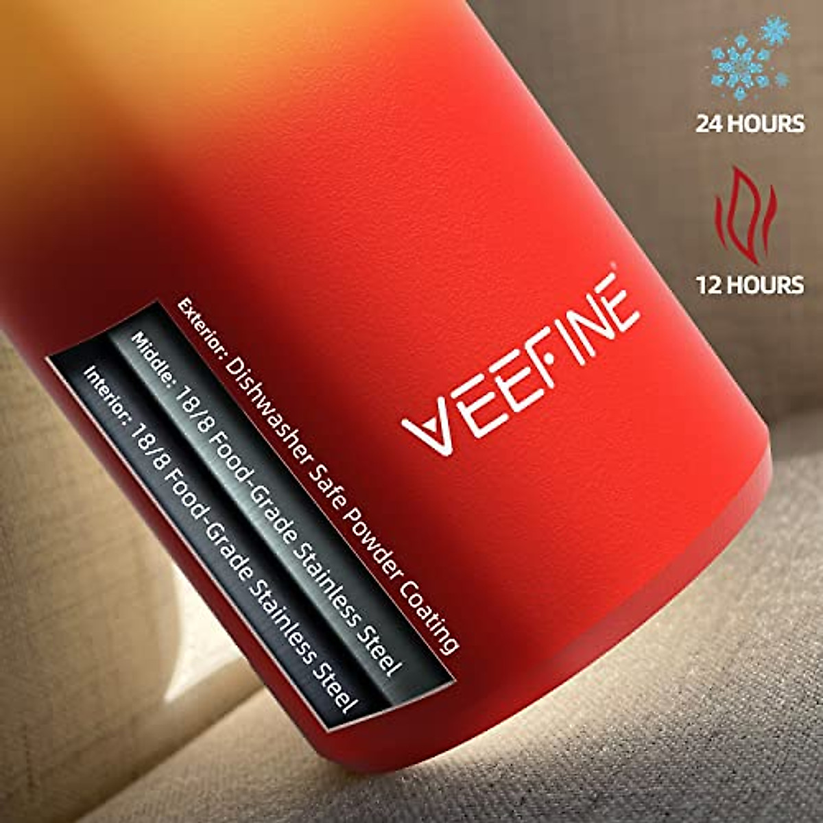 VeeFine Insulated Water Bottle Dishwasher Safe Metal Water Bottle BPA-Free Stainless Steel Water Bottles 20/32/40oz Reusable Thermos for Hiking Camping and School