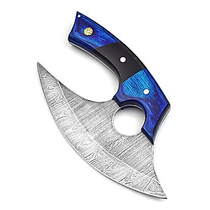 DAMASK HUT Custom Handmade Damascus Steel Ulu Knife - Alaskan Damascus Ulu Knife With Sheath - Damascus Alaska Knives For Skinning, Chopping,Rocking, Mincing, Slicing Meat & Herb