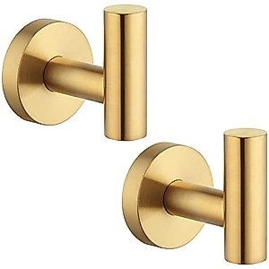 Angle Simple Bathroom Towel Hook 2 PCS, SUS304 Stainless Steel Bath Towel Robe Coat Holder, Heavy Duty Wall Hook, Brushed Gold
