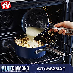 Blue Diamond Cookware Diamond Infused Ceramic Nonstick, 1QT and 2QT Saucepan Pot Set, PFAS-Free, Dishwasher Safe, Oven Safe, Blue