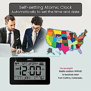 HODIK Atomic Clock with Indoor Outdoor Temperature Wireless, Large 11.4 Inch LCD Display for Easy Reading, Self-Setting Battery Powered Table Clock or Wall Clock with High Precision Sensor
