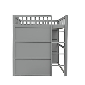 Harper & Bright Designs House Loft Bed Full Size Kids Playhouse Bed, Solid Wood Loft Bed Frame with Window and Ladder, for Girls Boys (Full Size, Gray+White)