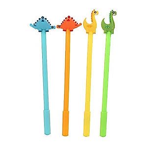 Chris.W 12 Pcs Cute Cartoon Dinosaur Rollerball Gel Pens Set, 0.5mm Fine Point Writing Pens for Boys Students, Black Ink, Dino Themed Party Favors