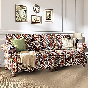 HONBAY Upholstered Sofa 3 Seater Couch with Rolled Arms, Traditional Sofa Couch with Nailhead Trim Sofa for Living Room