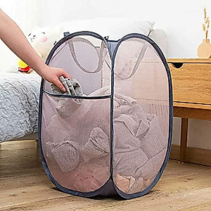 Buenod 2 Pack Pop Up Laundry Hampers, Collapsible Mesh Laundry Basket, Foldable Clothes Hampers for Bathroom, College Dorm, Travel (Grey)