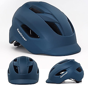 EASTINEAR Bike Helmets for Adults Men Women with LED Rear Light, Bicycle Helmet with Sun Visor, City Cycling Helmets for Urban Commuter, Casual Style, Adjustable Size Large (Navy)