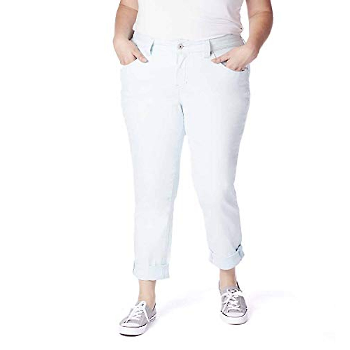 JAG Jeans Women's Plus Size Carter Mid Rise Girlfriend Jeans-Legacy, White, 14W