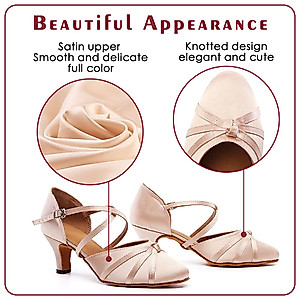VCIXXVCE Women's Smooth Ballroom Dance Shoes Closed Toe Satin Nude 2 1/3" Heel Ladies Latin Salsa Waltz Dancing Shoes,5 US