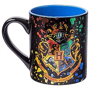 Silver Buffalo Harry Potter Hogwarts Crest Splatter Ceramic Mug, 14 Ounces