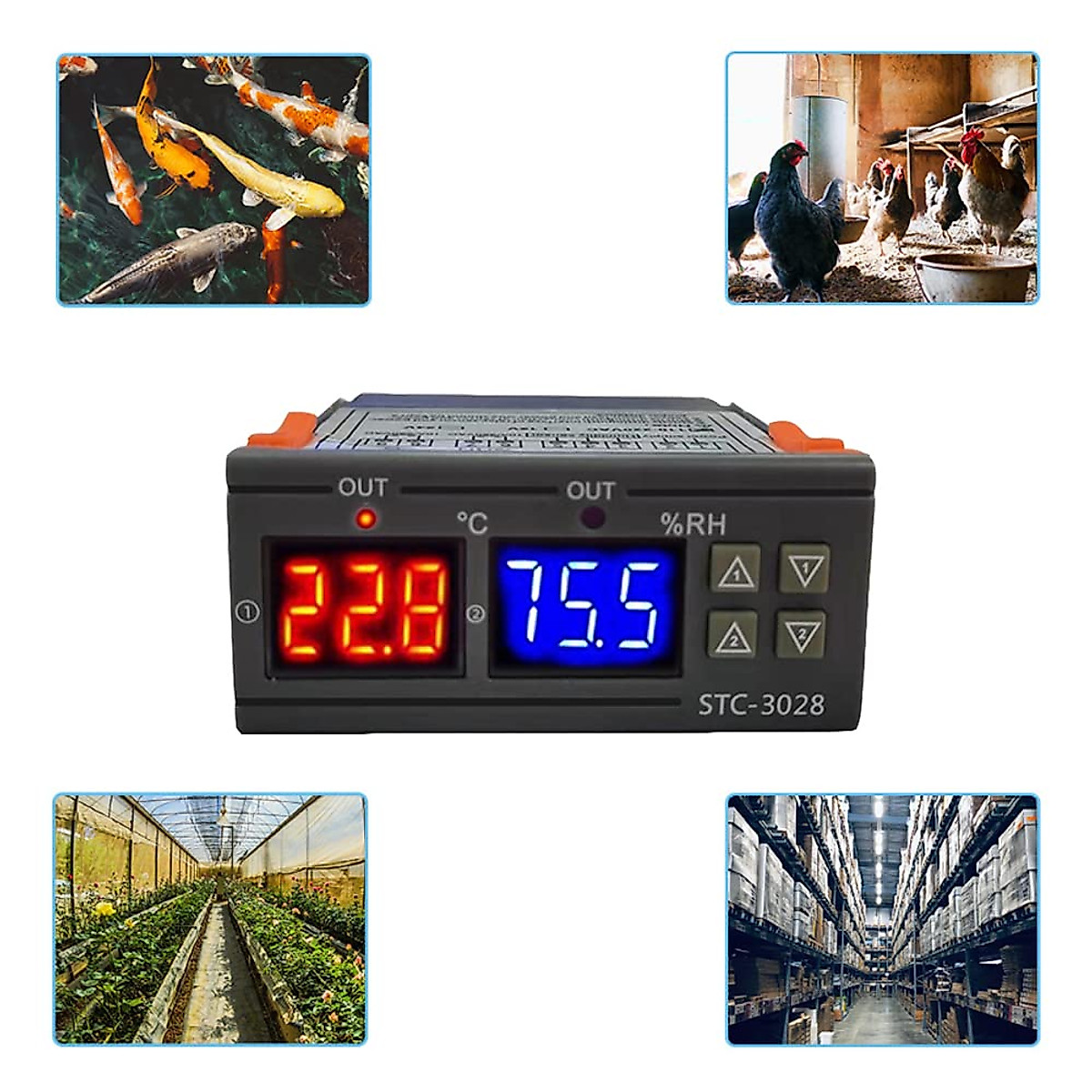STC-3028 AC 220V DC 12V 24V Dual Digital Thermostat Temperature Humidity Controller Thermometer Hygrometer Incubator Controller (110-220V)