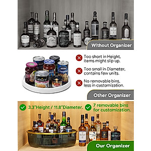 11.8 Inch Lazy Susan Organizer for Cabinet with 7 Removable Bins, 360° Turnable Clear Spice Rack Organizer for Cabinet, Decorative Trays for Pantry, Cupboard, Makeup, Kitchen, Bathroom - Dark Green