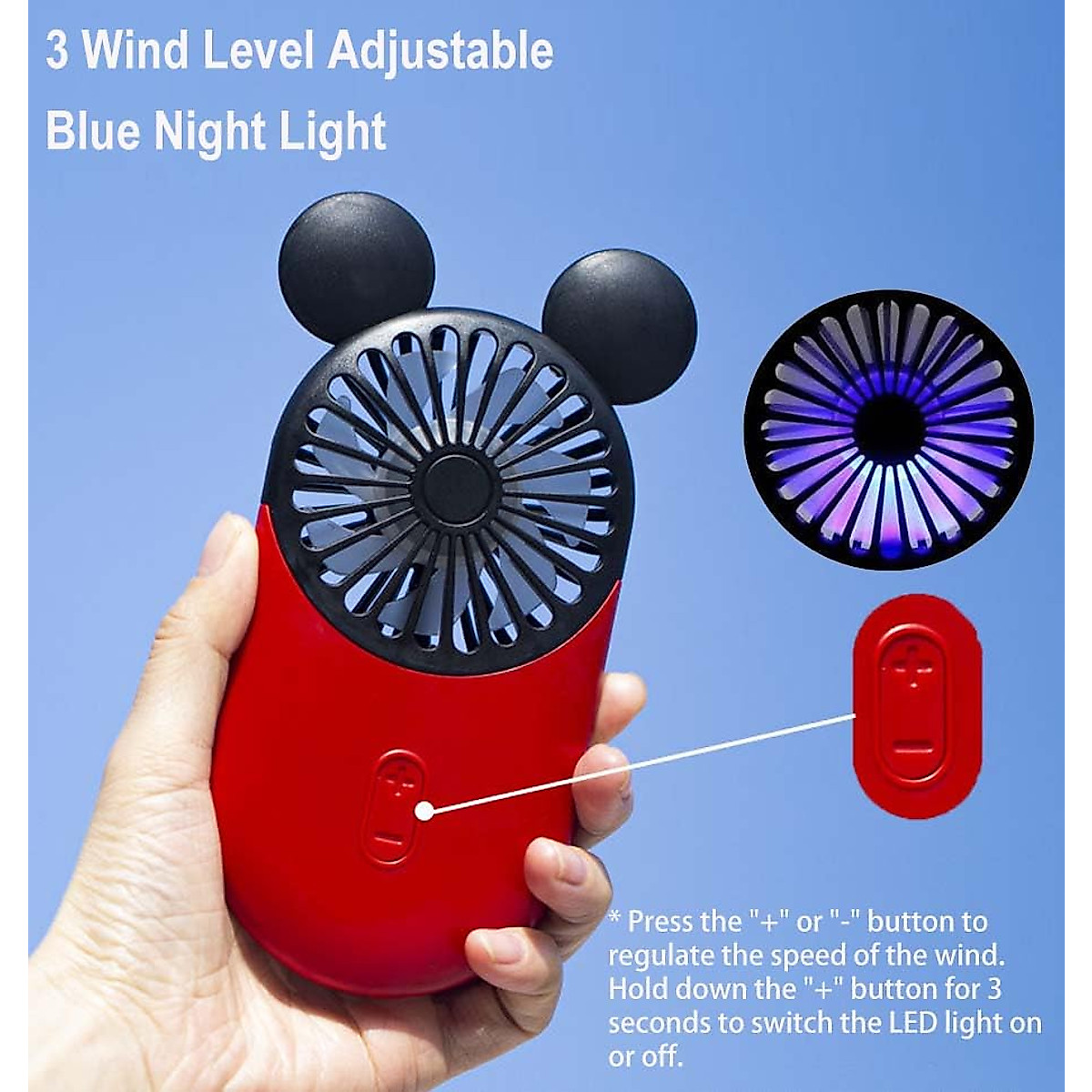 ZSHMJMJ Cute Personal Mini Fan(2 PACK), Mini Handheld Fan, USB Rechargeable Portable Fan with Stylish LED Light,3 Speed Adjustable,Cute Mouse,for Kids Girls Woman Home Office Outdoor Travel