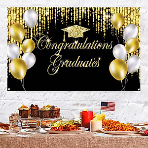 Black Gold Congrats Grad Banner Backdrop for Class of 2022 Party Decorations Supplies Graduation Photo Background Indoor Outdoor Party Backdrop Banner
