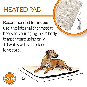 K&H Pet Products Ortho Thermo-Bed Heated Dog Bed Fleece X-Large 33 X 43 Inches