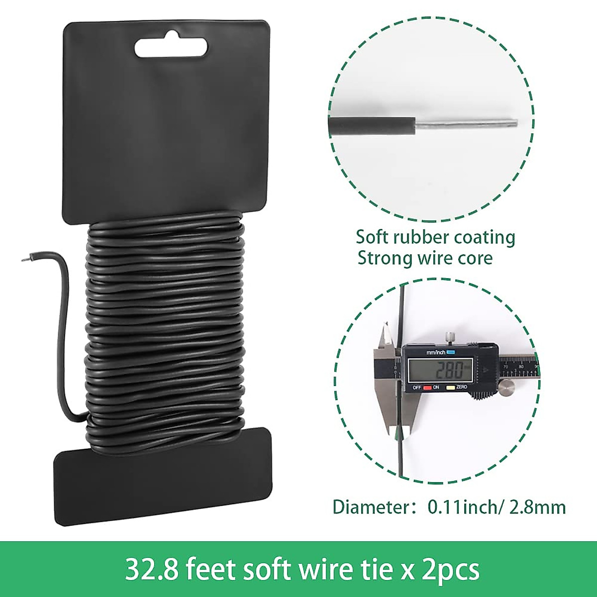 Shintop Reusable Garden Plant Twist Tie 2.8mm, 2PCS 65Feet Heavy Duty Soft Wire Tie for Tomato Plants, Climbing Roses and Vines Organizing (Black)