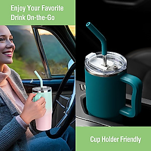 Zukro 24 oz Ceramic Coated Interior Tumbler with Handle and Straw, No Metal taste or Smell For Pure Taste, Leakproof No Sweat Stainless Steel Coffee Cup with 2 Lids, Insulated Travel Mug, Purple