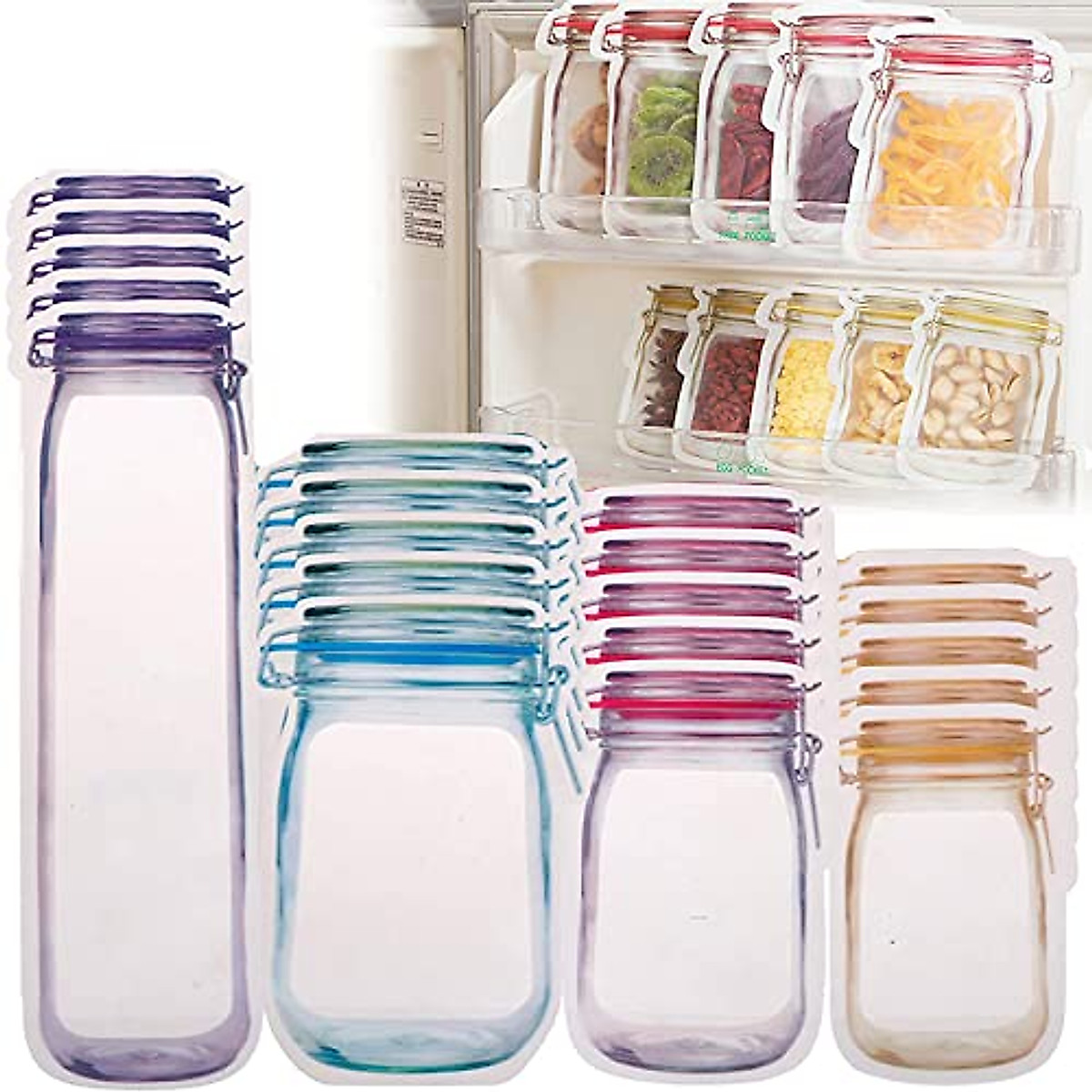 2023 Reusable Mason Jar Ziplock Bags, Mason Jar Bottle Bags, Reusable Mason Bottle Ziplock Bags Set Of 10, Mason Jar Reusable Zip Lock Bag (40pcs)