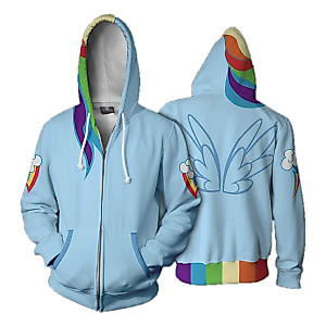 Wsysnl Rainbow Dash Anime 3D Cosplay Cardigan Zip Hoodie/Unisex Adult