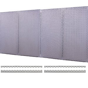 OmniWall 16" x 32" Metal Pegboard Panel 4-Pack for Garage & Home Wall Storage Organization System (Silver)