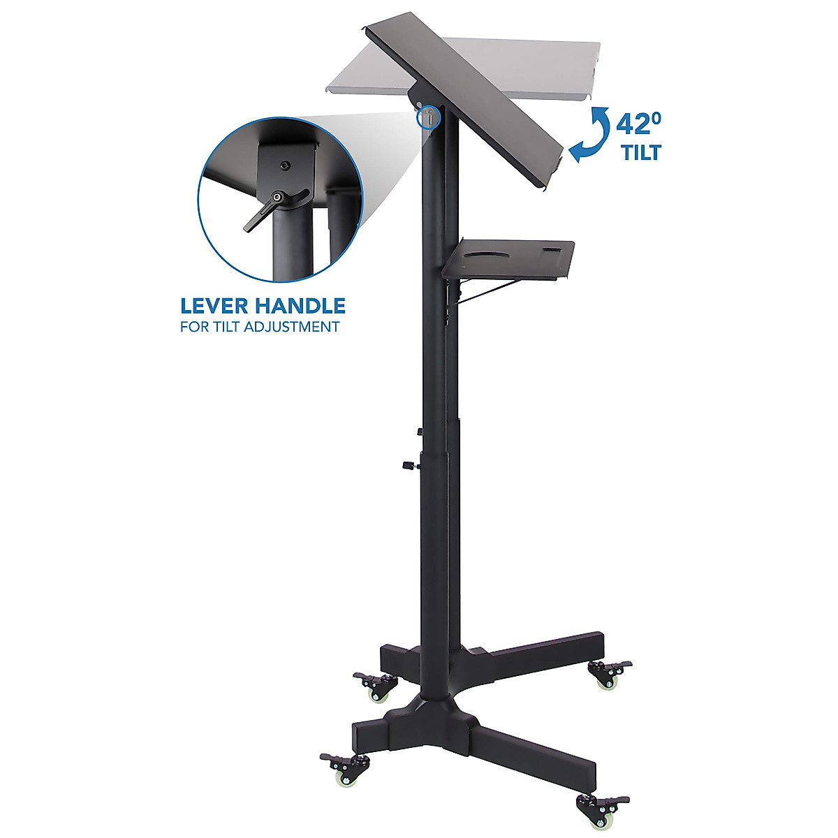 Mount-It! Mobile Standing Height Desk, Portable Podium and Rolling Presentation Lectern, Laptop Stand Up Desk with Caster Wheels (MI-7971)