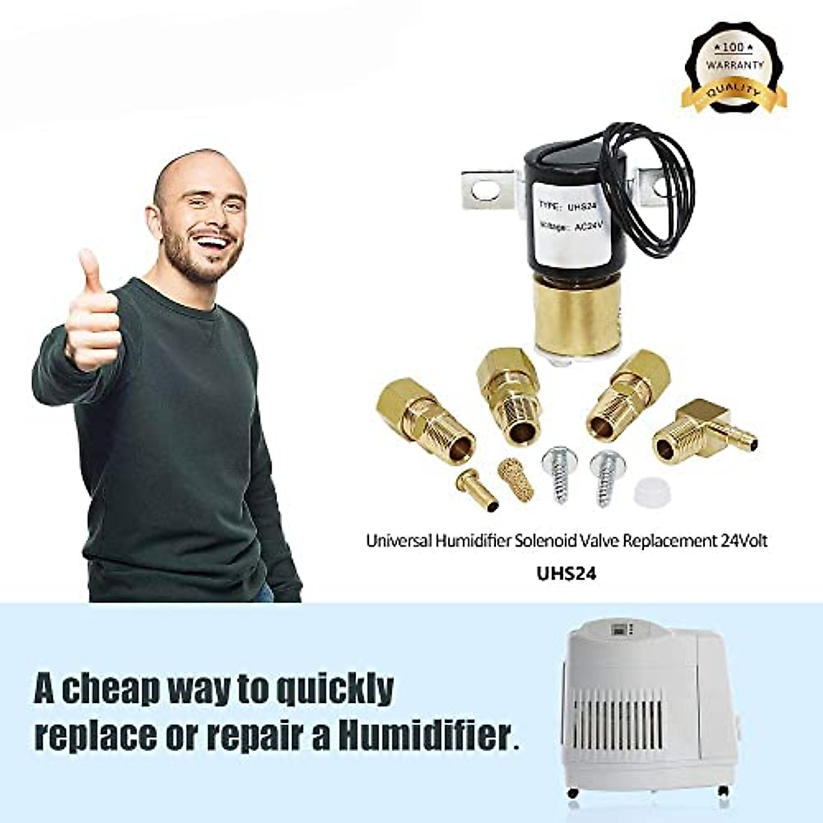 UHS24 Universal Humidifier Solenoid Valve Replacement 24Volt Replace fit for Gen-eral 990-53 HE220 HE225 HE260 HE265 by Appliancemate