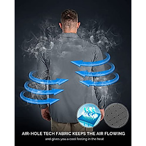 33,000ft Men's Long Sleeve Sun Protection Shirt UPF 50+ UV Quick Dry Cooling Fishing Shirts for Travel Safari Camping Hiking Grey