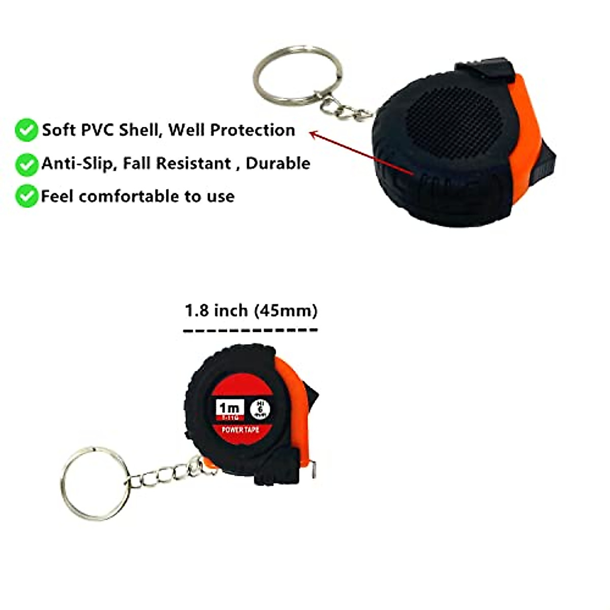3 Pieces 1m/3ft Mini Keychain Portable Retractable Steel Tape Metric/Inch Measuring Tape Ruler Slide Lock for Body Measure, Kids Adult (3)