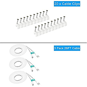 SIOCEN 3 Pack 26FT Micro USB Cable Power Extension Cord for Wyze Cam,WyzeCam Pan,YI Cam,YI Dome Home Camera,Kasa Cam,Oculus Go,Furbo Dog,Nest Cam,Blink,Long Charging Wire for Security Cameras