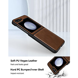 Cresee Case for Samsung Galaxy Z Flip 5 (2023) PU Leather Back & Hard PC Bumper Phone Case for Galaxy Z Flip 5 5G - Brown