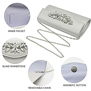 GESU Clutch Purses for Women Rhinestone Evening Bag Wedding Party Dress Purses (Silver-1)
