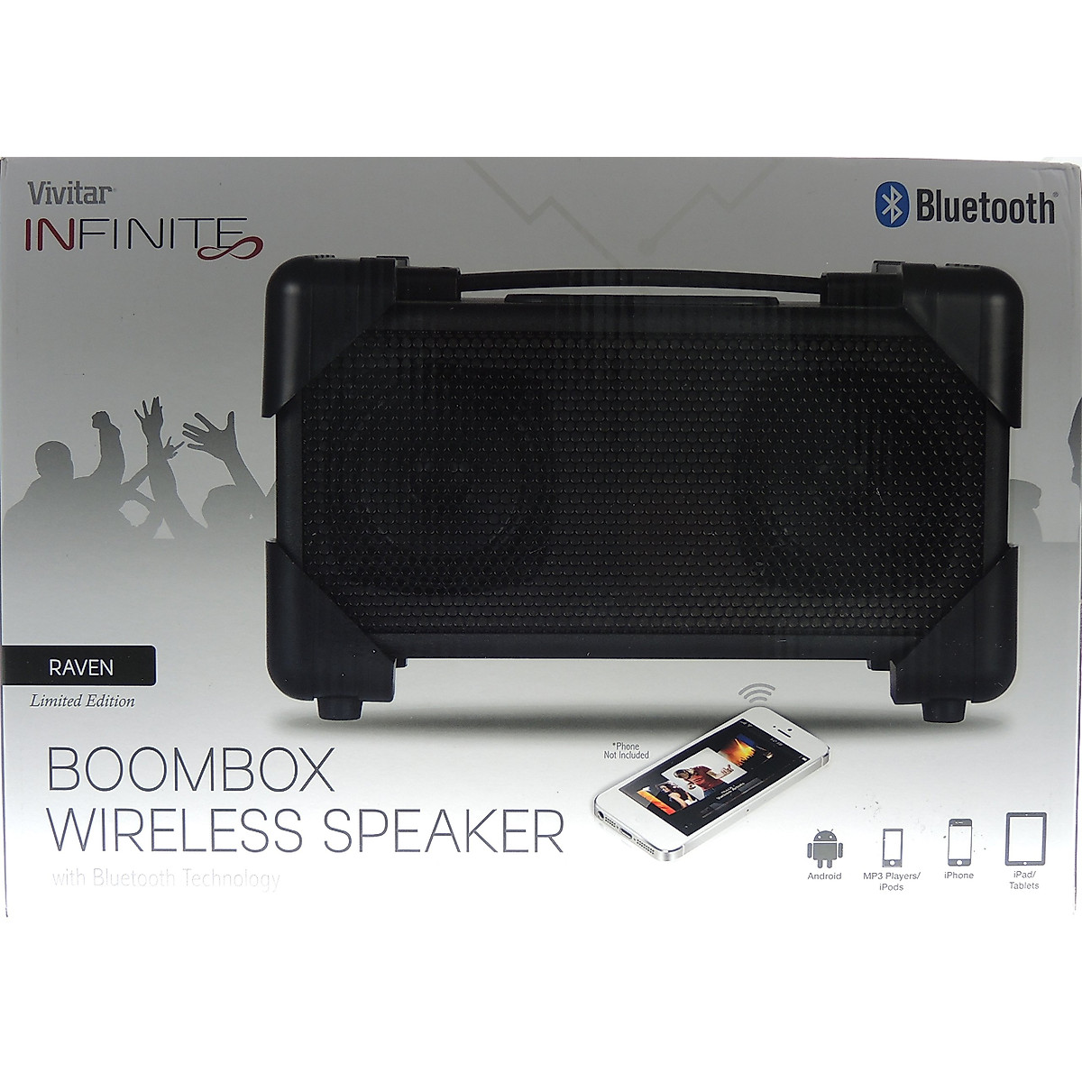 Vivitar V143BT-BLK Bluetooth Retro Boom Box Speaker, Black