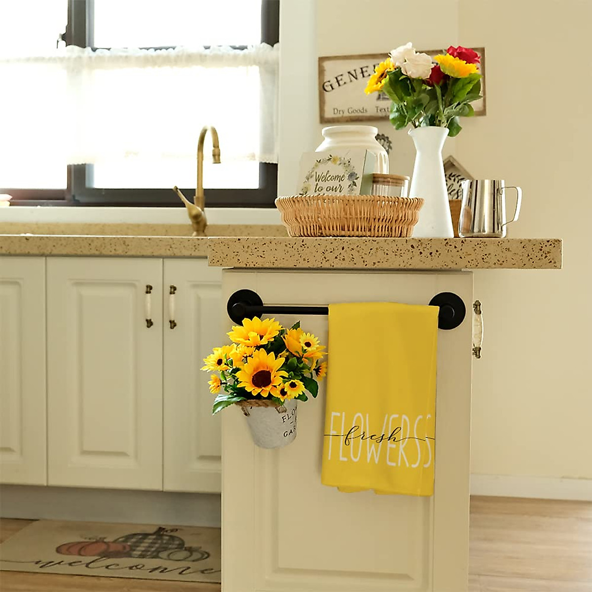 GEEORY Spring Kitchen Towels for Spring Decor White Flower Dish Towels 18x26 Inch Ultra Absorbent Bar Drying Cloth Sweet Time Sign Hand Towel for Kitchen Bathroom Party Home Decorations Set of 2