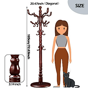 Sauqzoh Coat Racks Free Standing with 14 Hooks, Natural Wood Coat Stands for Entryway, Adjustable Height 73 in Tree Coat Rack Stand for Hallway Home Office Bedroom (Mahogany)