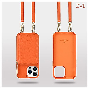 ZVE for iPhone 13 Pro Wallet Case Crossbody, Zipper Phone Case with RFID Blocking Card Holder Wrist Strap Purse Cover Gift for Women Carrying Compatible with iPhone 13 Pro (6.1 inch, 2021)-Orange