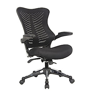 Officefactor Ergonomic Breathable Mesh Chair with Flip-up Armrests, Lumbar Support Executive Rolling Swivel Task Computer Office Chair or Home Desk Chair (Black MESH)