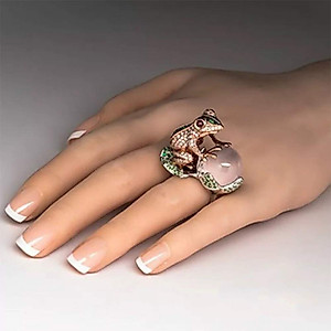 HSQYJ Green Crystal Frog Cocktail Ring Cubic Zirconia Pearl Cute Animal Stacking Rings Jewelry Rhinestone Statement Rings for Women