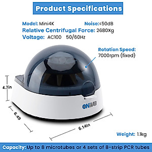 ONiLAB's Scientific Mini Centrifuge 7000RPM, 2680 x g RCF, Lab Benchtop Centrifuge with 2 Rotors for 8 x 0.2/0.5/1.5/2.0ml and 0.2mL×32 PCR Strips, Low Noise≤45dB, 100-240V