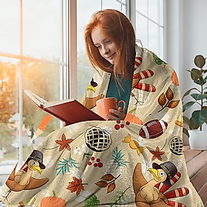 Thanksgiving Blanket Soft Throw Blanket Turkey Cozy Waarm Fleece Blanket Lightweight Bed Blanket for Women Men Kids All Season Blanket Office Home Sofa Travel Blanket 50"x60"