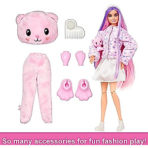 Barbie Cutie Reveal Doll with Pink Hair & Teddy Bear Costume, 10 Suprises Include Accessories & Pet (Styles May Vary)