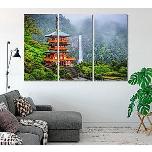 Seigantoji Pagoda and Nachi No Taki Waterfall Japan Canvas Print 1 Panel / 36x24 inches