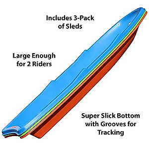 Flexible Flyer Lightning Snow Sleds for Kids & Adults. Plastic Toboggan Sand Slider 48” 3-Pack, blue/green/orange (648-3PK)