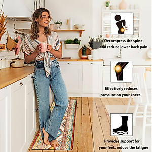 Tritard Kitchen Floor Mat Set of 2 Cushioned Anti Fatigue Western Aztec Kitchen Mats Memory Foam PVC Rubber Rugs Padded Non Slip Waterproof Kitchen Rugs Comfort Kitchen Mats for Standing, Kitchen