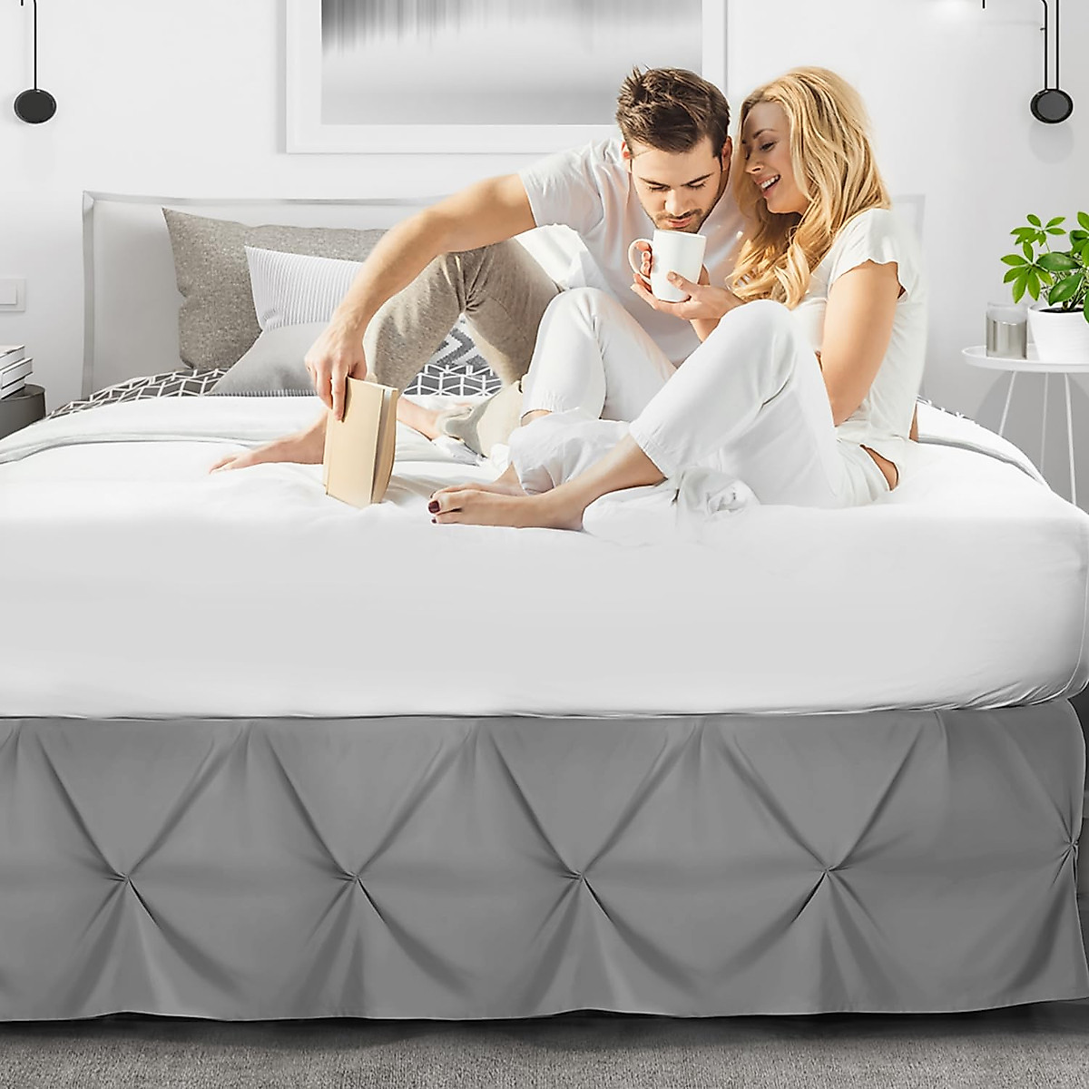 Nestl Dark Grey Bed Skirt King Size, Pinch Pleat King Bed Skirt, 14" Inch Drop King Bedskirt, Hotel Quality Dark Grey Bed Skirts Premium Microfiber Bedskirt for King Bed, Dark Grey King Size Bed Skirt