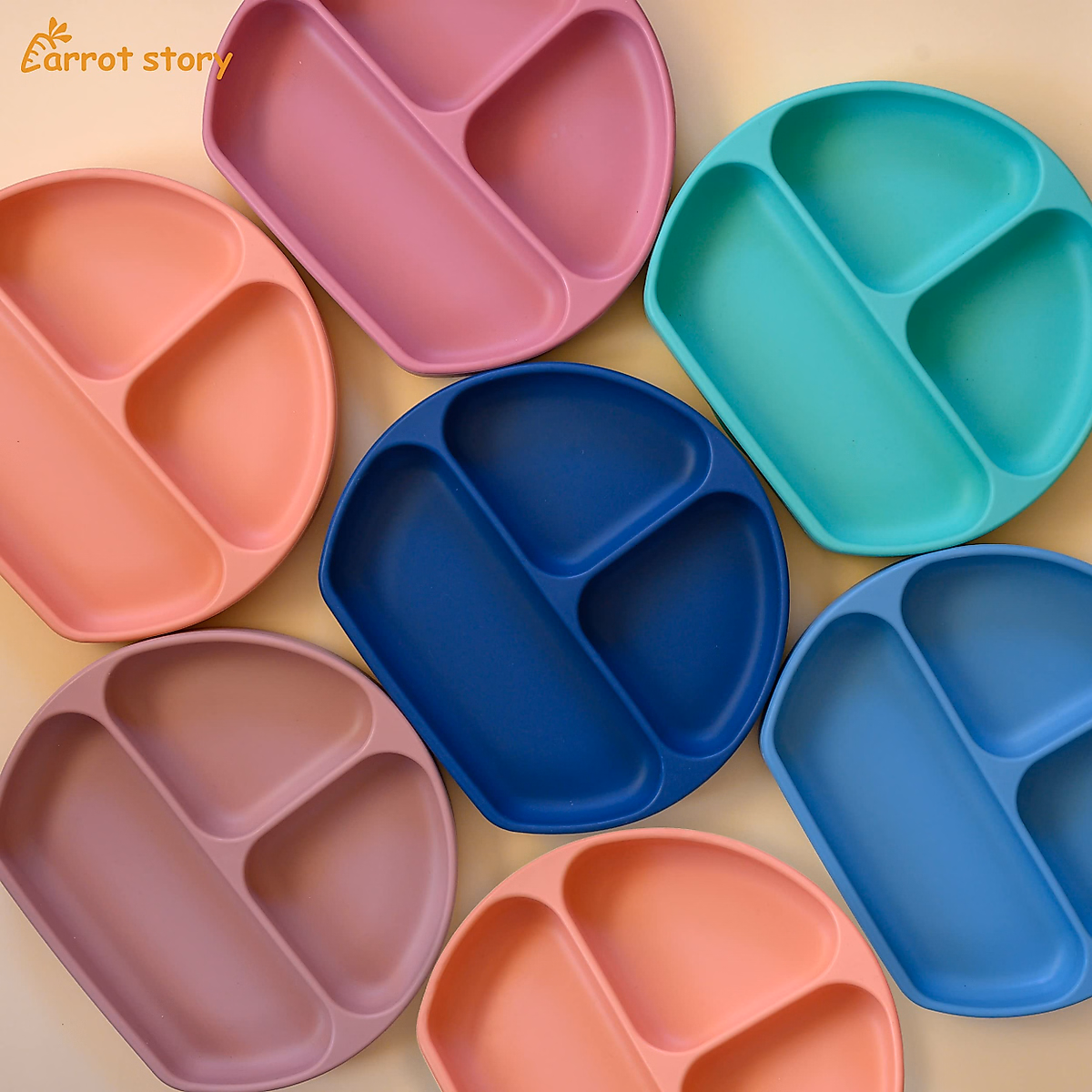 Carrot story 100% Silicone Suction Baby Toddler Plate, 2-Pack, Waterproof Washable Plate, BPA Free, Microwave/Dishwasher Safe (Sweet)